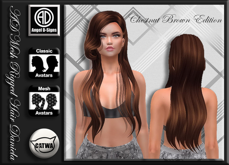 Second Life Marketplace - AD Mesh Rigged Hair Daniela Chestnut Brown Edition